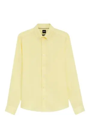 BOSS Regular-fit Shirt In Linen - Light Yellow