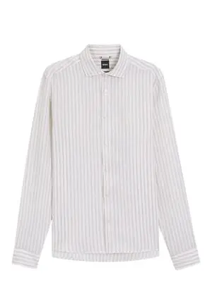 BOSS Regular-fit Shirt In Striped Linen - Light Beige
