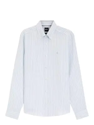 BOSS Regular-fit Shirt In Striped Linen - Light Blue