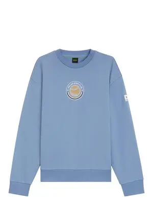 BOSS Cotton-terry Sweatshirt With Tennis Artwork - Light Blue