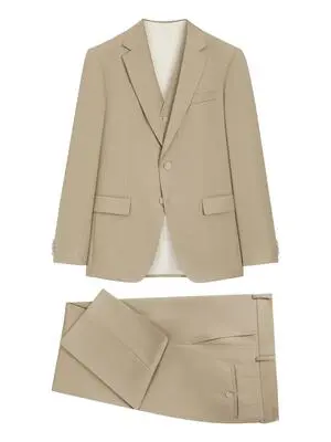 BOSS Three-piece Slim-fit Suit In Virgin-wool Serge - Light Beige
