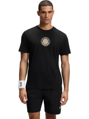 BOSS Relaxed-fit T-shirt In Cotton With Tennis Artwork - Black