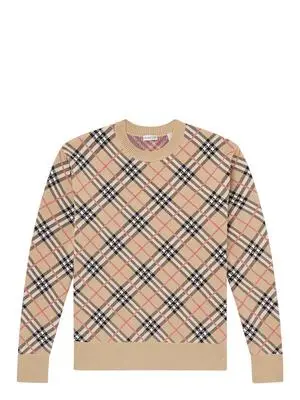 Burberry Checked Cotton-Blend Sweater Beige