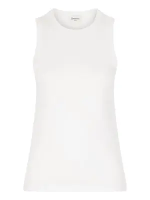 Saint Laurent Embroidered Ribbed Cotton-jersey Tank - White