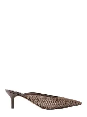 Brunello Cucinelli Leather-trimmed Bead-embellished Mesh Mules - Brown