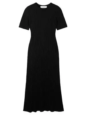 LISA YANG Isabela Ribbed Cotton And Cashmere-blend Midi Dress - Black
