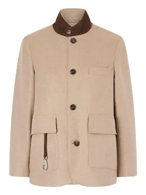 Loro Piana Suede-Trimmed Silk-Tweed Roadster Jacket Beige