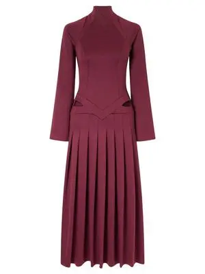 TOLU COKER Open-back Cutout Pleated Jersey Turtleneck Midi Dress - Burgundy