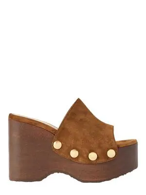 GIANVITO ROSSI 60 Studded Suede Platform Wedge Mules - Brown