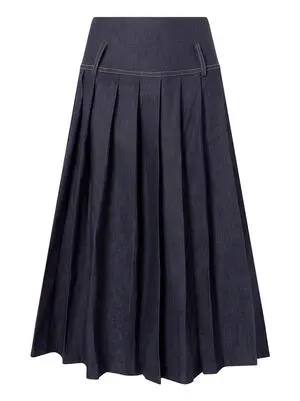 TOLU COKER Pleated Denim Maxi Skirt - Blue