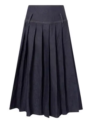 TOLU COKER Pleated Denim Maxi Skirt