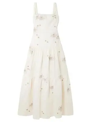 Agua Bendita Lima Embellished Appliquéd Tiered Maxi Dress - Off-white