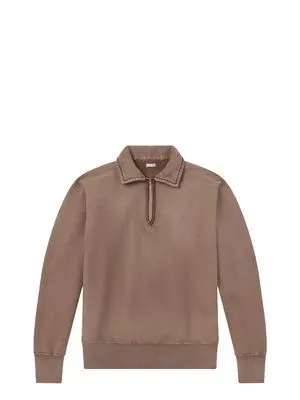 A.PRESSE Half-zip Cotton-jersey Sweatshirt - Brown