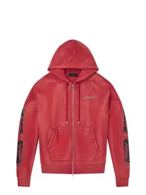 Amiri Studded Cotton-jersey Zip-up Hoodie - Red