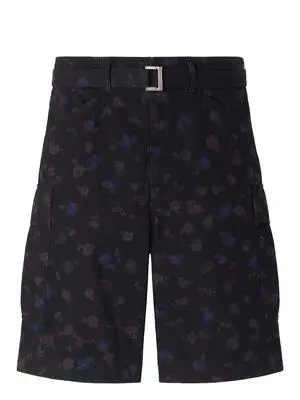 Sacai Wide-leg Floral-print Cotton-canvas Cargo Shorts - Black