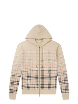 Burberry Checked Cotton-jersey Hoodie - Neutrals