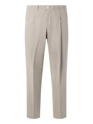 Brunello Cucinelli Straight-leg Pleated Cotton-twill Trousers - Gray