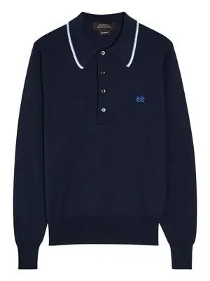 WALES BONNER Henry Logo Fine-knit Merino Wool Polo Jumper - Navy