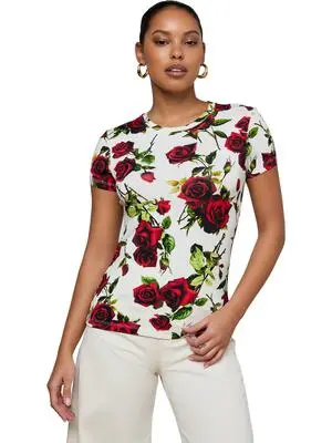 L'Agence Ressi Fitted T-shirt - White/red Romantic Rose