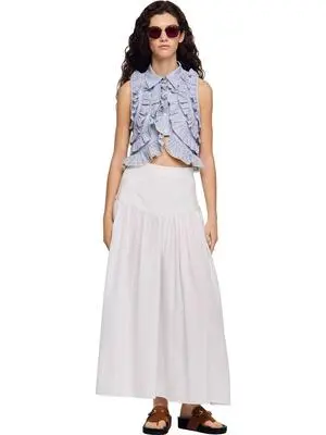 Sandro Maxi Poplin Flared Skirt With Cut-outs And Ties - White