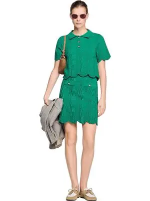 Sandro Mini Fancy-stitch Knit Skirt - Emeuraude Green