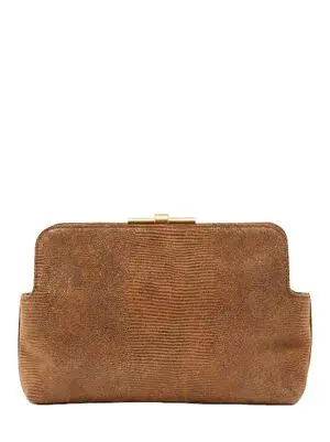 REISS Embossed Leather Frame Clutch - Tan