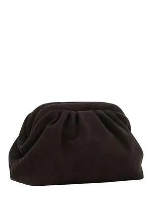 REISS Mia Suede Frame Clutch - Chocolate