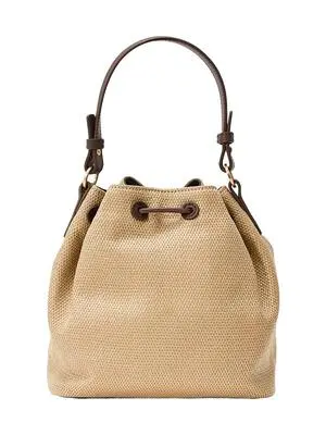 REISS Evie Woven Bucket Bag - Natural