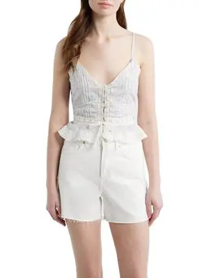LoveShackFancy Avra Lace Peplum Camisole - Chapparal Blue