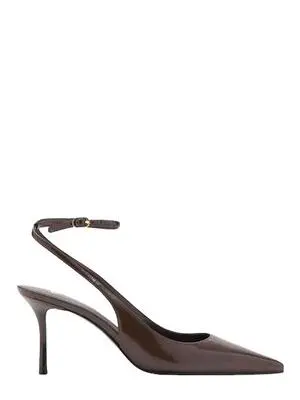 Mango Ankle Strap Pointed Toe Slingback Pumps - Chocolate