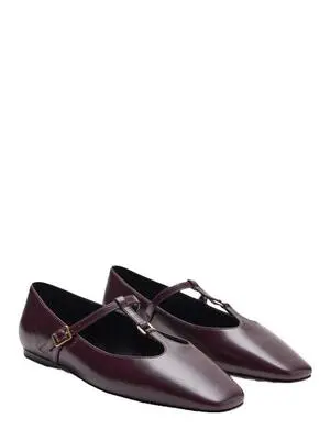Mango T-strap Flats - Burgundy