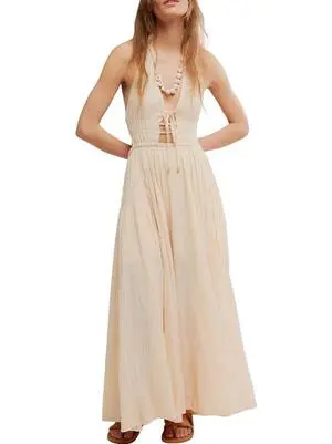 Free People Angel Plunge Halter Maxi Dress - Buttercream