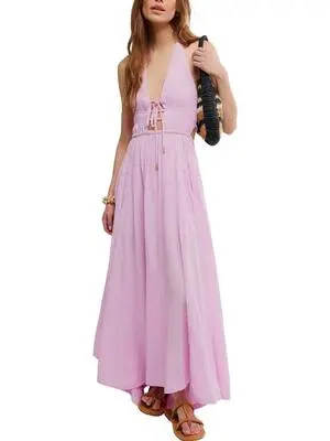 Free People Angel Plunge Halter Maxi Dress - Lilac Bouquet