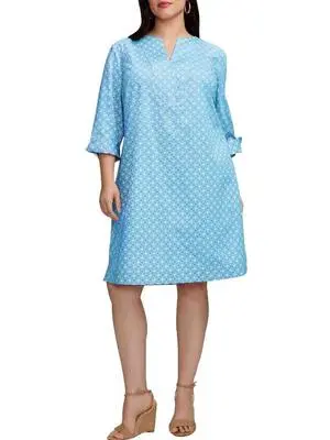 Foxcroft Geo Lattice Print Cotton Shift Dress - Blue/white