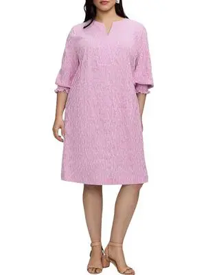 Foxcroft Alicia Stripe Crinkle Jacquard Shift Dress - Pink/white