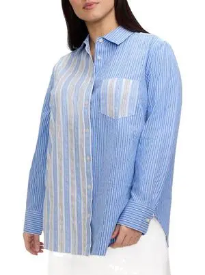 Foxcroft Meghan Mix Stripe Seersucker Button-up Shirt - Blue Multi