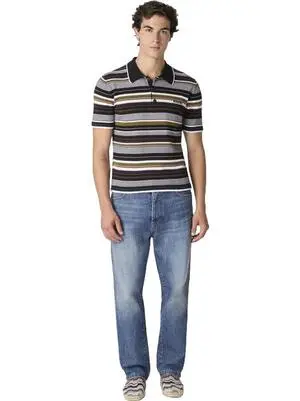 Missoni Striped Cotton Polo Shirt With Embroidered Logo Lettering - Red Multi