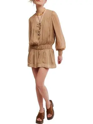 Free People Sunbeam Long Sleeve Mini Dress - Tannin