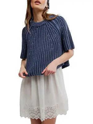 Free People Amy Short Sleeve Cotton Sweater - Navy Academy