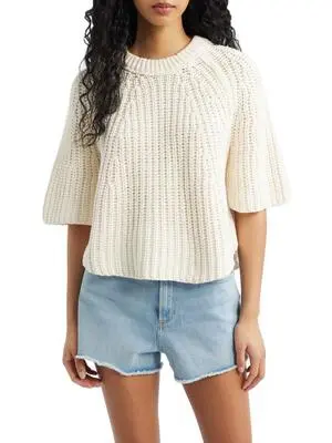 Free People Amy Short Sleeve Cotton Sweater - Whisper White