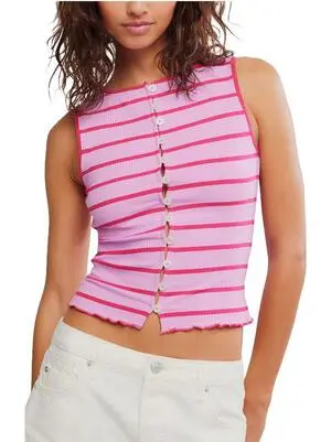 Free People Tilly Stripe Stretch Cotton Rib Tank - Orchid Combo