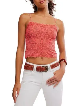 Free People Love And Lace Semi-sheer Crop Camisole - Aged Coral
