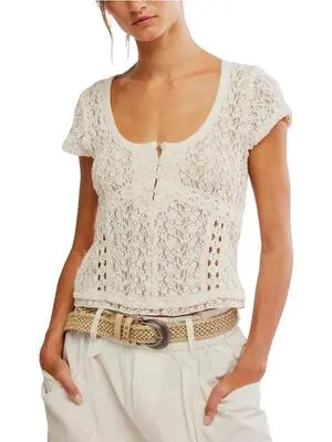 Free People Claro Semi-sheer Lace & Tulle Top - Whisper White