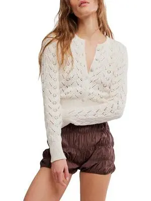 Free People Cotton Pointelle Cardigan - Ivory