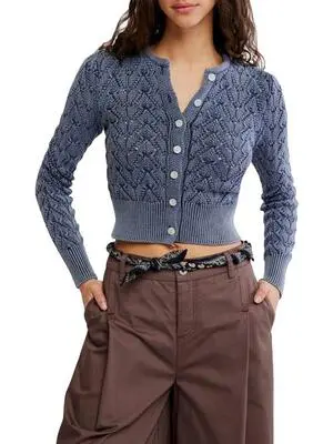 Free People Cotton Pointelle Cardigan - Navy Academy