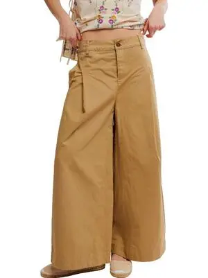 Free People Silverlake Wide Leg Chino Trousers - Dill Seed