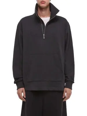 Helmut Lang Quarter Zip Compact Cotton French Terry Sweatshirt - Vintage Black