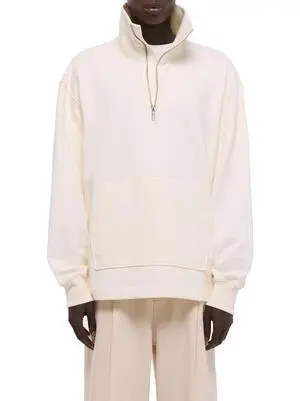 Helmut Lang Quarter Zip Compact Cotton French Terry Sweatshirt - Vintage White