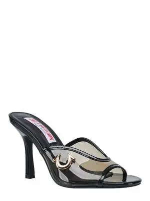 True Religion Pvc Logo Open Toe Heels - Black