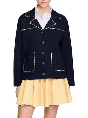 Sandro Studded Cardigan - Navy Blue